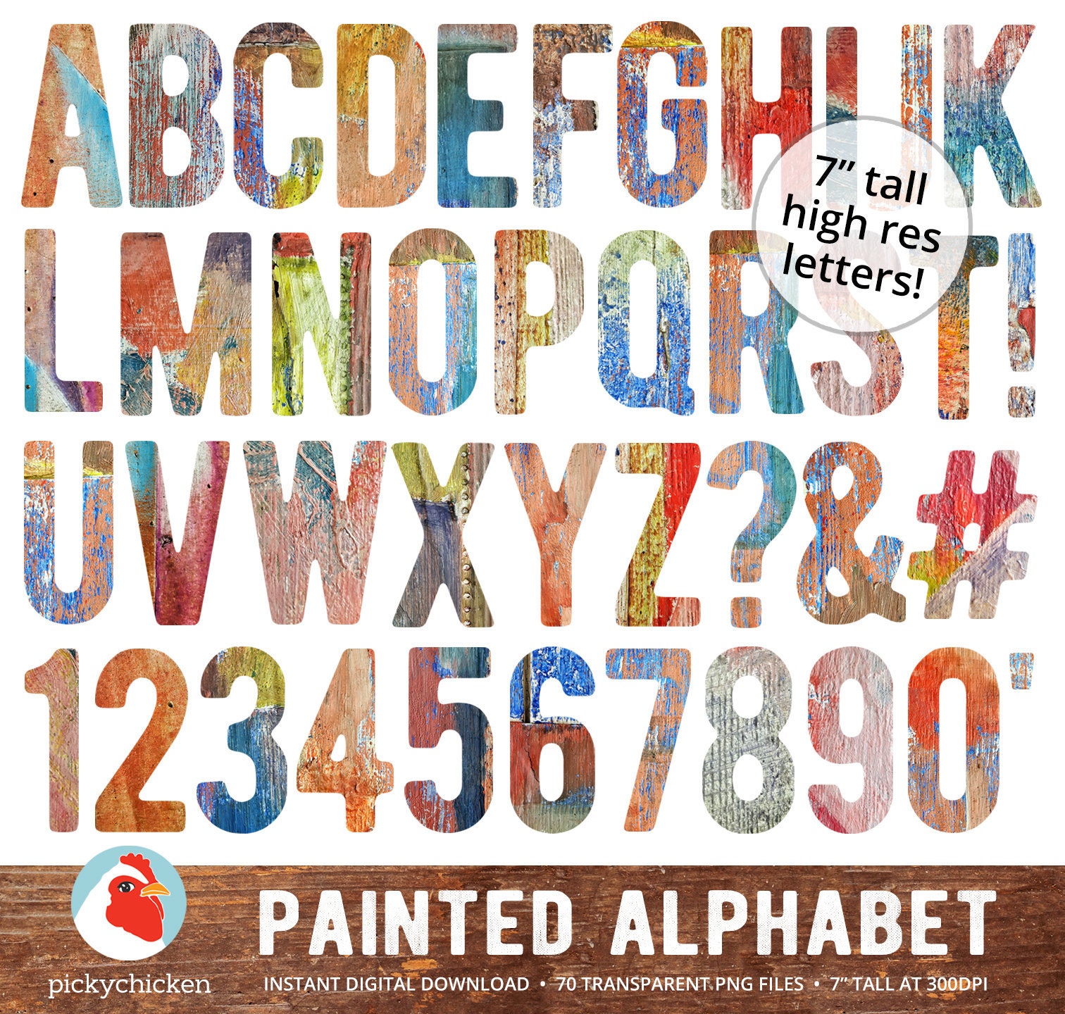 Painted Alphabet rustic wood letters country chic clip art | Etsy