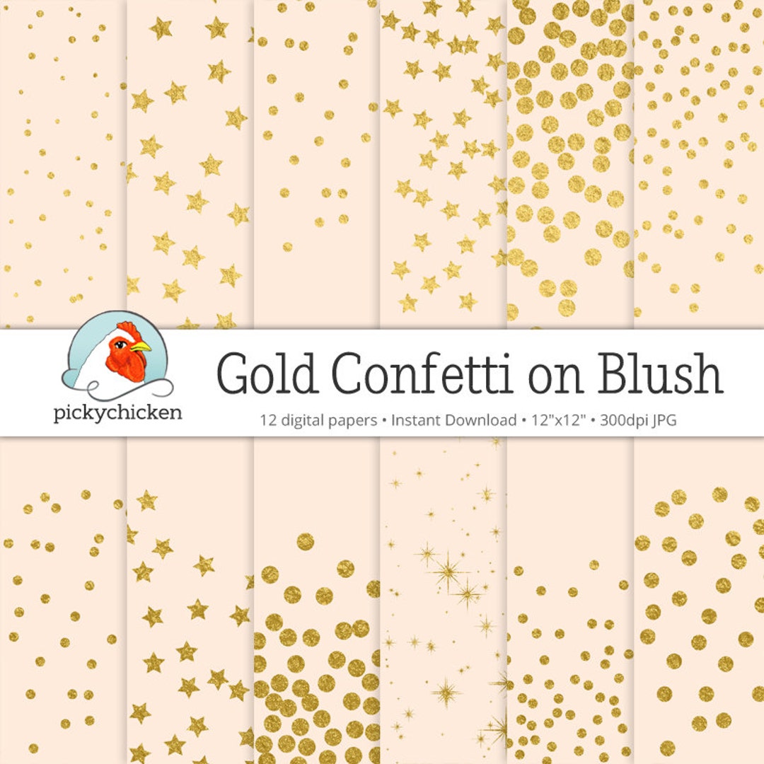 Gold Confetti on Blush Digital Paper - Faux Gold Foil Wedding Peach ...