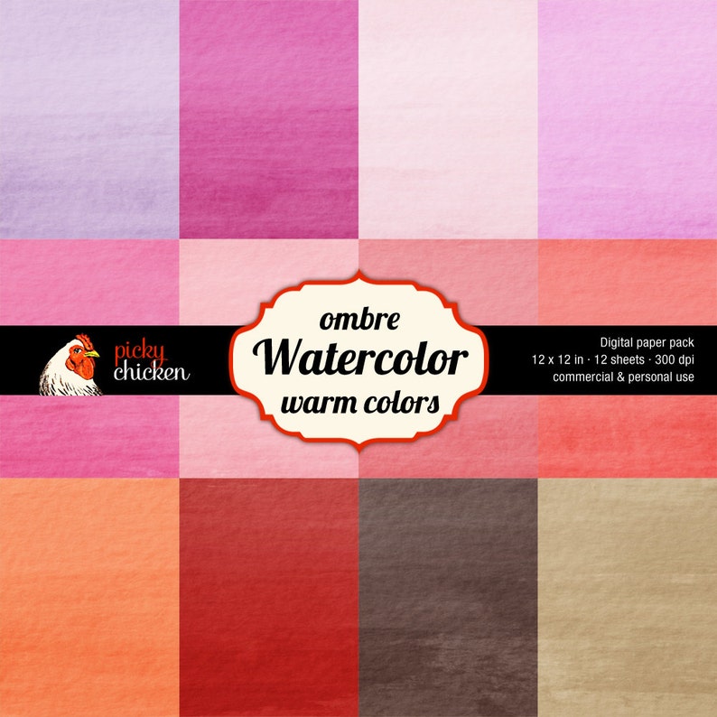 Watercolor Ombre 2 Digital Paper Warm Colors Dip Dye Painted - Etsy