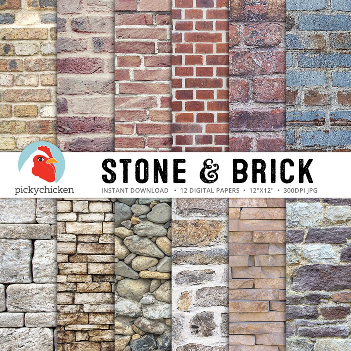Stone Digital Paper, Brick Digital Paper, Brick Wall, Stone Wall, Rock ...