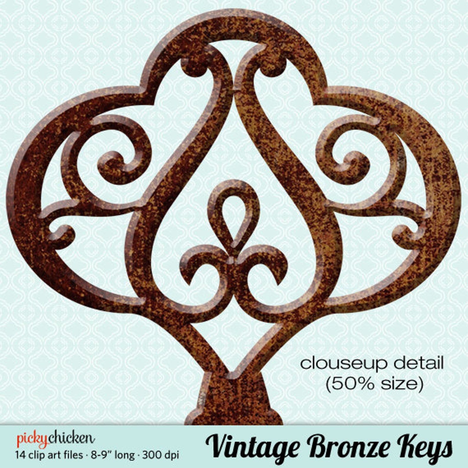 Vintage Bronze Keys Clip Art - 14 Rusty Metal 3D Skeleton Key Celtic ...
