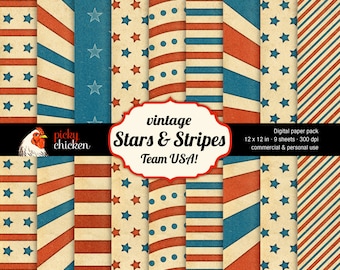 Stars & Stripes Digital Background Paper Vintage July 4th | Etsy