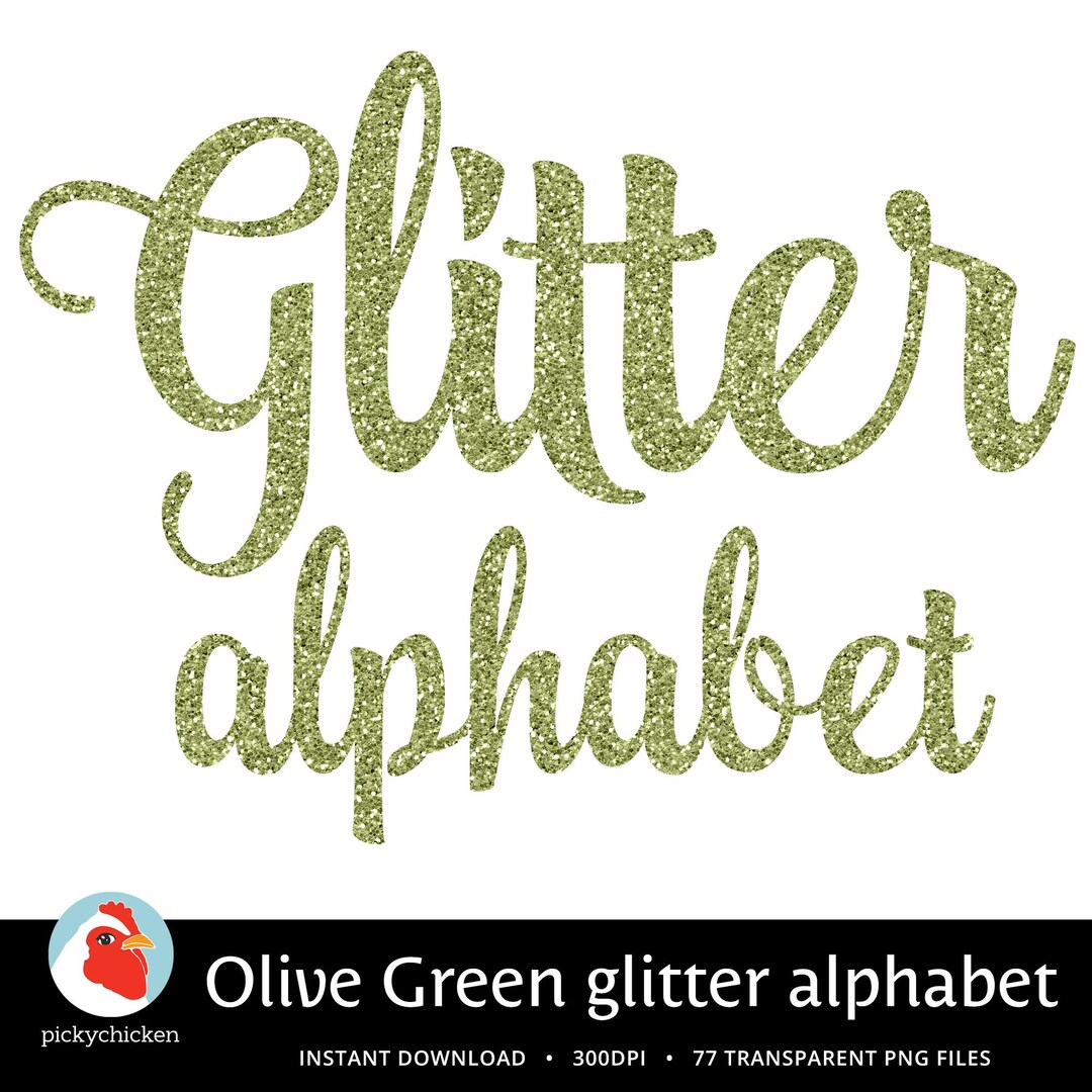 Olive Green Glitter Digital Alphabet - Download Sparkle Script ...