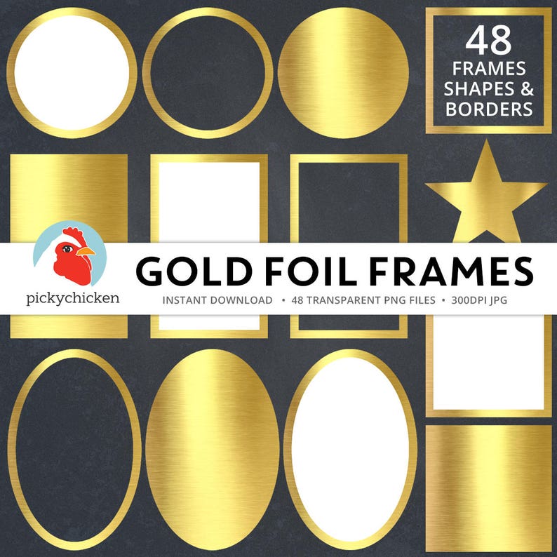 Gold Digital Frames faux gold foil frames gold digital | Etsy