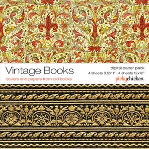 Vintage Books Digital Paper - Marbled Paper, Literary Theme, Leather ...