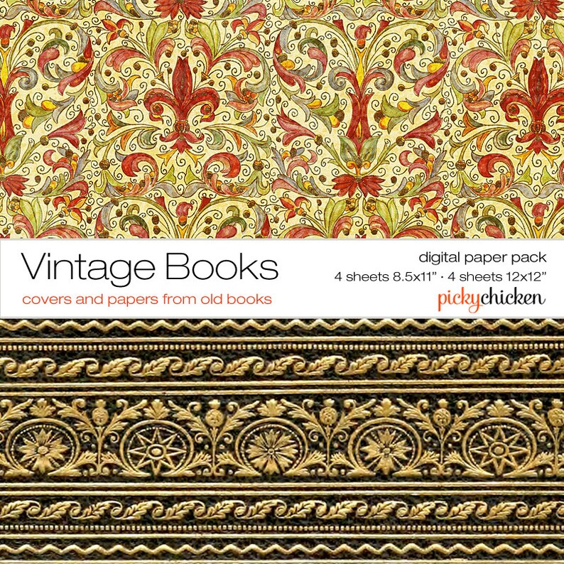 Vintage Books Digital Paper Marbled Paper Literary Theme - Etsy