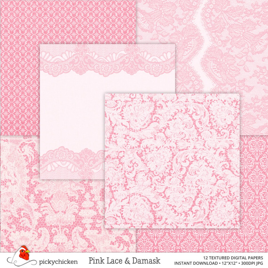 Pink Digital Paper Lace & Damask on Linen 12 Photography - Etsy