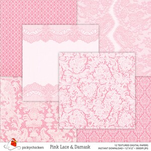 Pink Digital Paper Lace & Damask on Linen - 12 Photography Backdrops ...