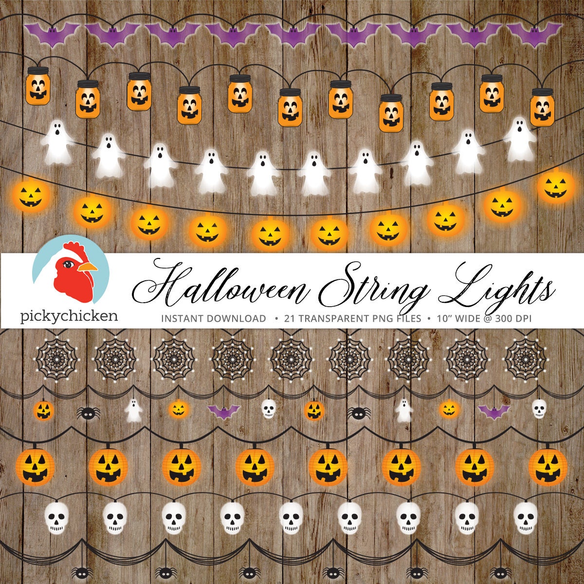 Halloween String Lights Clipart Fairy Lights Party Lights Halloween Banner Mason Jars Paper Lanterns Bunting Instant Download 5040 Etsy