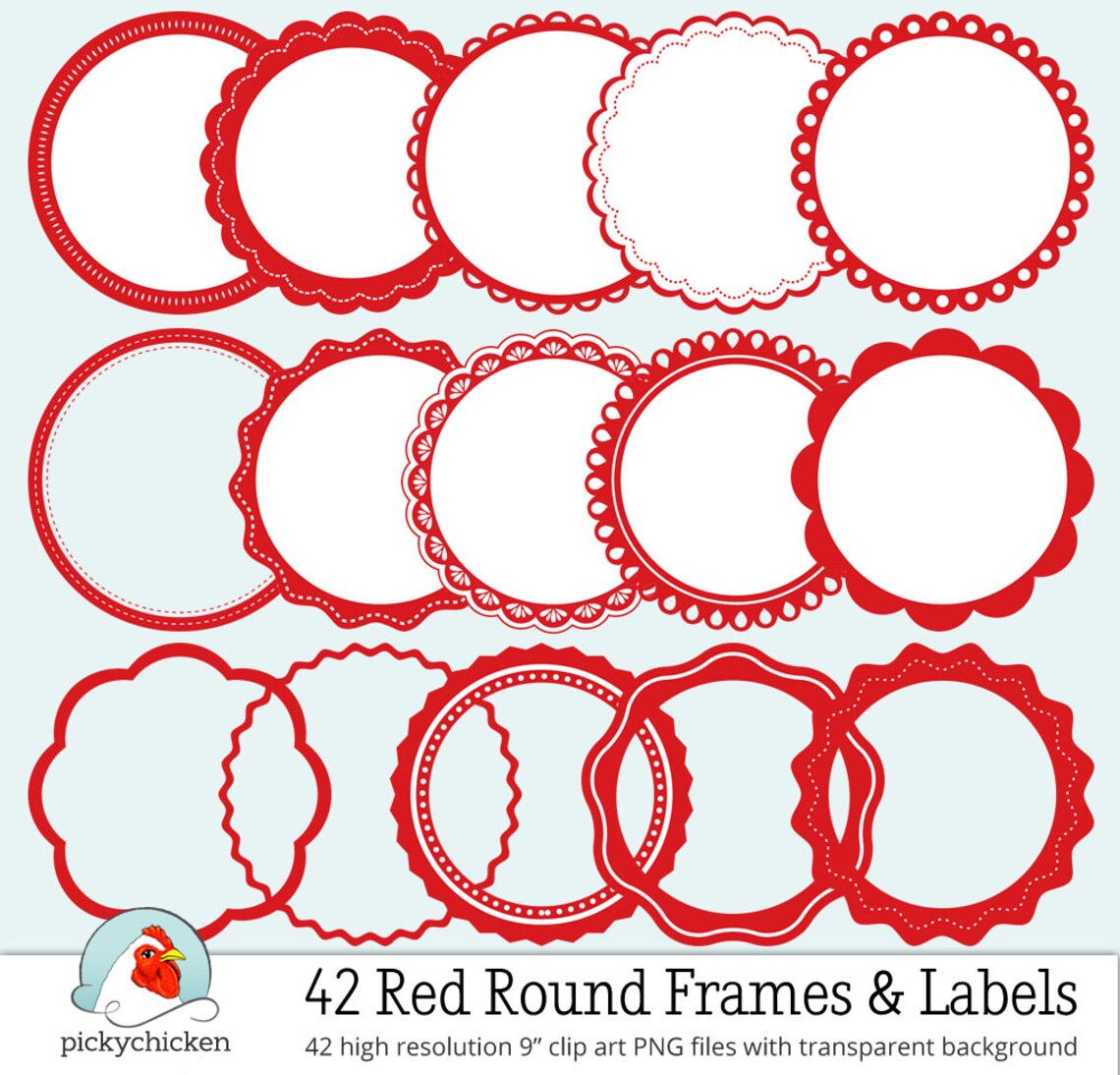 Red Circle Frames Clip Art 42 Red & White Digital Frames - Etsy