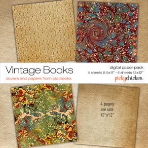 Vintage Books Digital Paper - Marbled Paper, Literary Theme, Leather ...