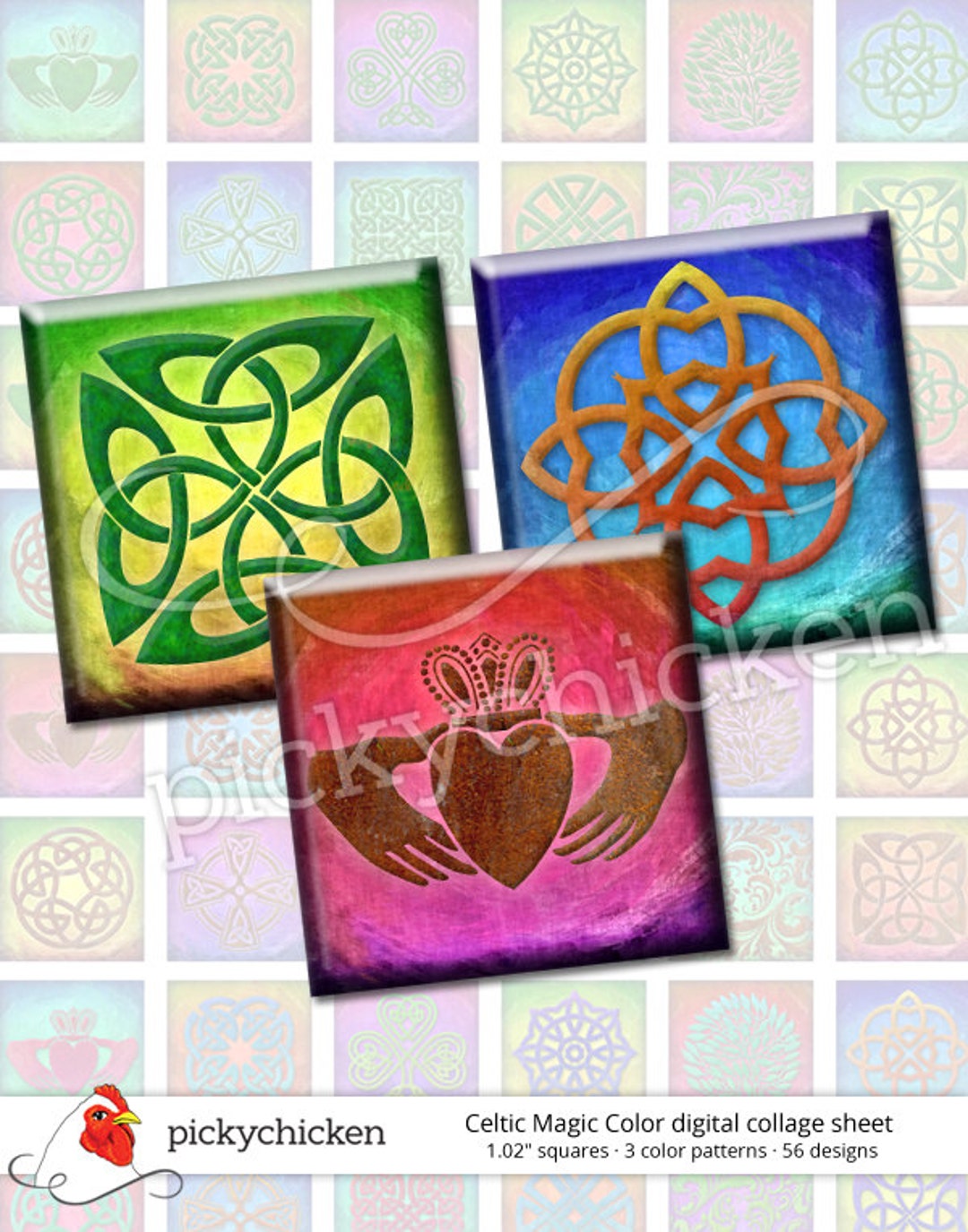 Celtic Magic Digital Collage Sheet - 1 Inch Squares 25mm Irish Rainbow ...