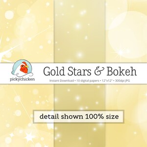 Gold Bokeh Stars Digital Paper - Bokeh Lights & Gold Stars Paper ...