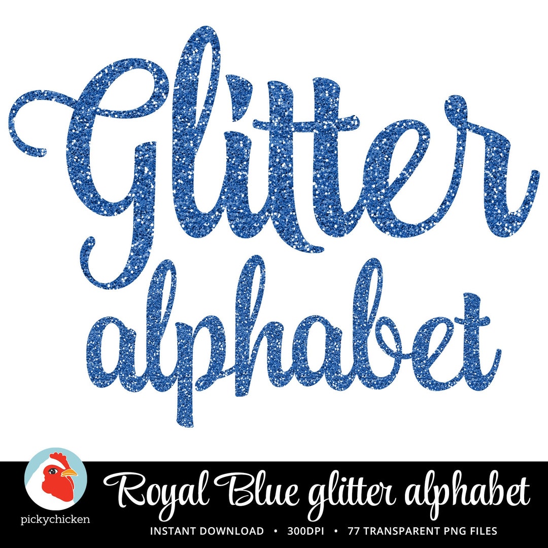 Blue Glitter Digital Alphabet - Royal Blue Sparkle Script Handwriting ...