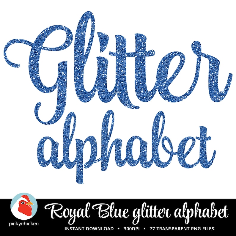 Blue Glitter Digital Alphabet Royal Blue Sparkle Script - Etsy