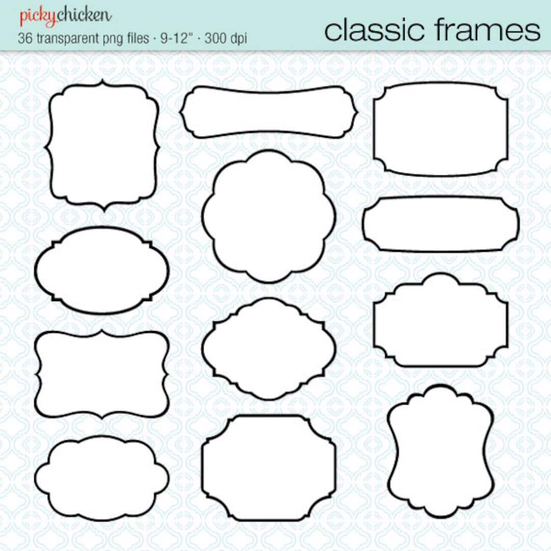 36 Classic Frames - Black White Digital Printable Labels Clip Art Tags ...