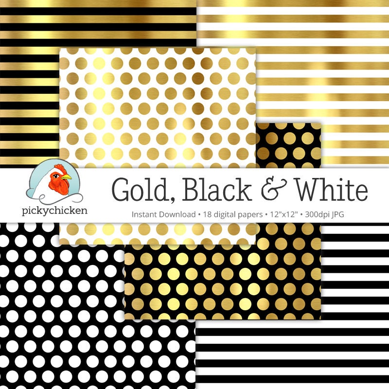 Gold Foil Digital Paper Gold Black & White Gold Glam Dots - Etsy