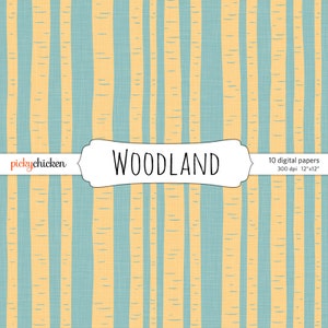 Woodland Trees Leaves & Linen Digital Papers - Fall Colors Birch Trees ...