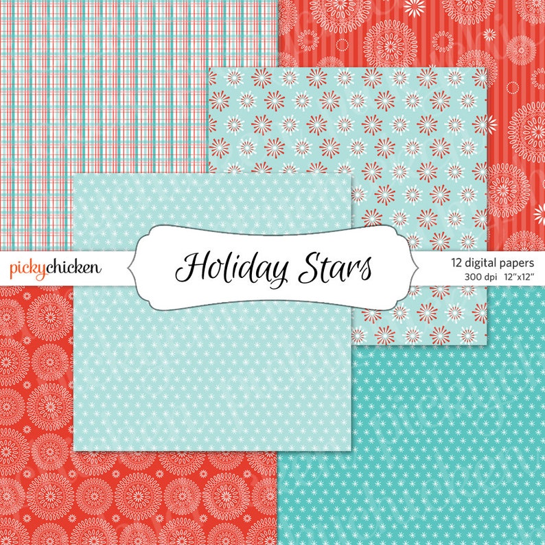 Christmas Digital Paper Holiday Stars Winter Snowflakes Red - Etsy