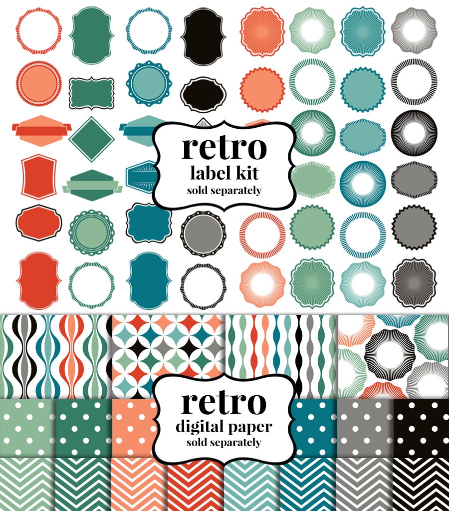 Retro Digital Banners 112 Retro Colors Digital Banners Tags - Etsy