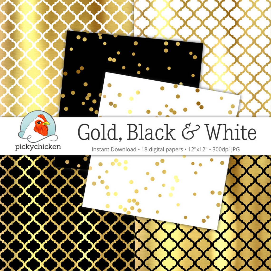 Gold Foil Digital Paper Gold Black & White Gold Glam Dots - Etsy