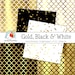 Gold Foil Digital Paper Gold Black & White, Gold Glam Dots Stripes ...