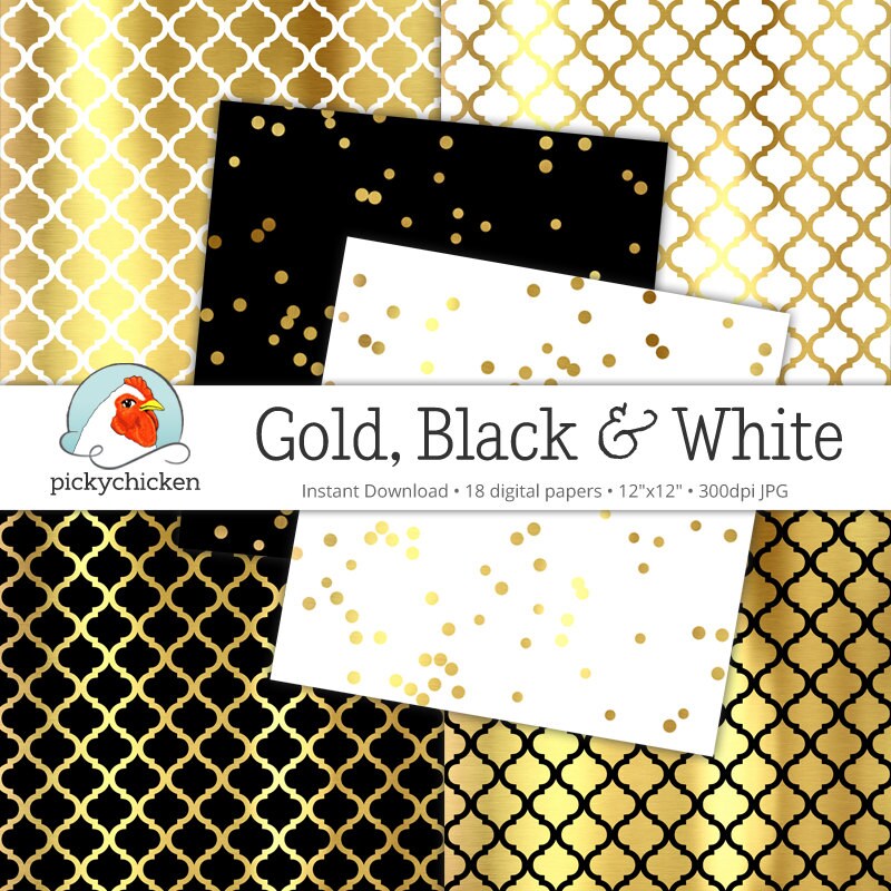 Gold Foil Digital Paper Gold Black & White Gold Glam Dots - Etsy