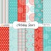 Christmas Digital Paper - Holiday Stars Winter Snowflakes Red Turquoise ...