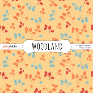 Woodland Trees Leaves & Linen Digital Papers - Fall Colors Birch Trees ...
