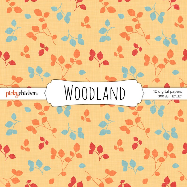 Woodland Trees Leaves & Linen Digital Papers Fall Colors - Etsy