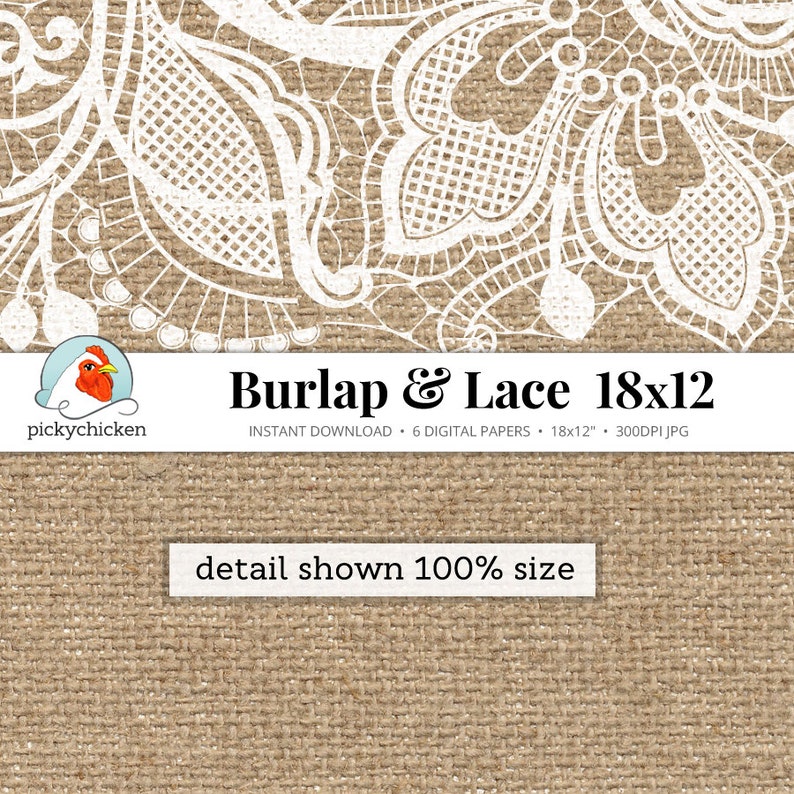 Burlap & Lace Digital Paper 18x12 - Rustic Printable Placemat Wedding ...