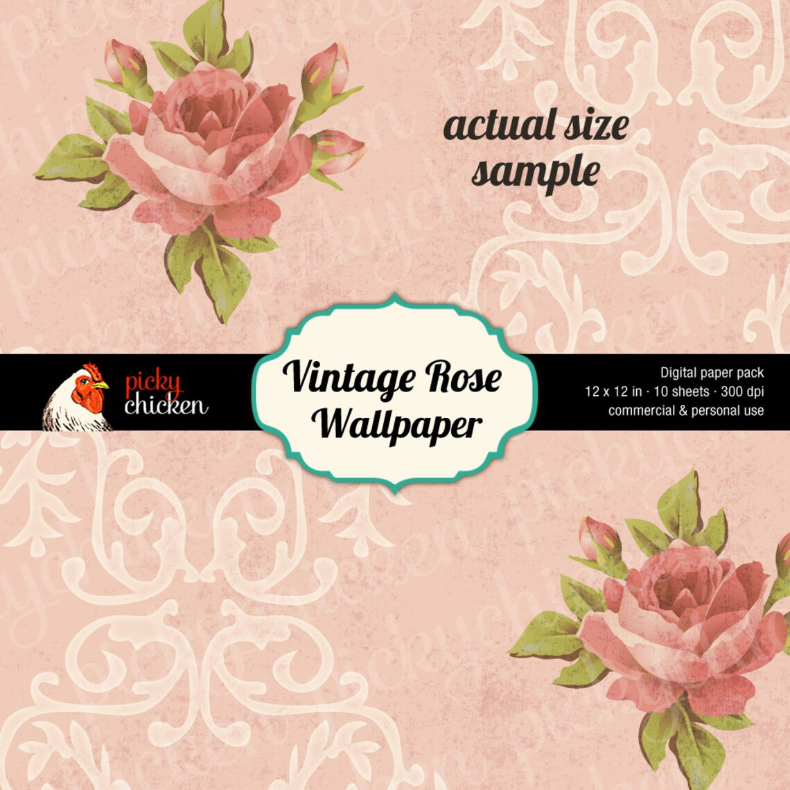 Vintage Rose Wallpaper - Digital Background Paper Scrapbook Floral ...