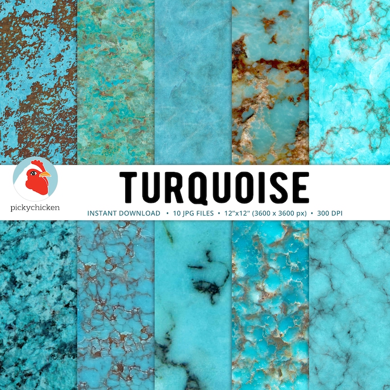 Turquoise Digital Paper, Printable Art Paper, Mineral Gemstone Texture ...