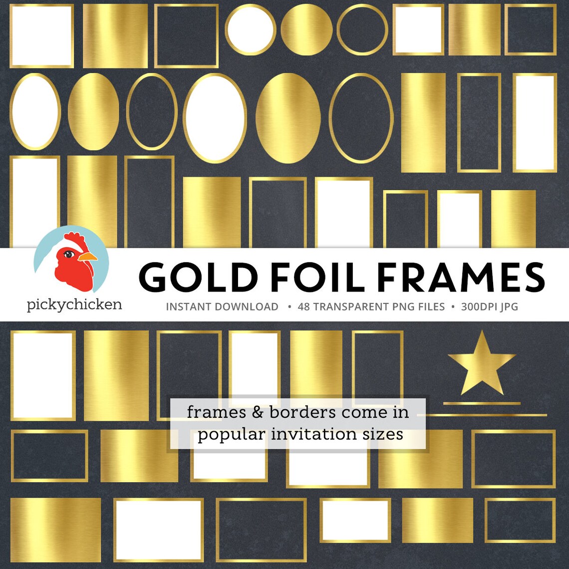 Gold Digital Frames Faux Gold Foil Frames Gold Digital | Etsy