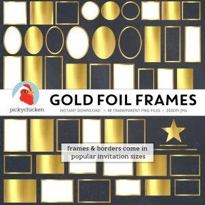Gold Digital Frames - Faux Gold Foil Frames, Gold Digital Labels, Gold ...