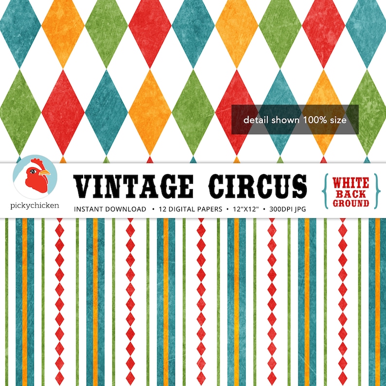 Circus Digital Paper White Background - Vintage Party, Carnival ...