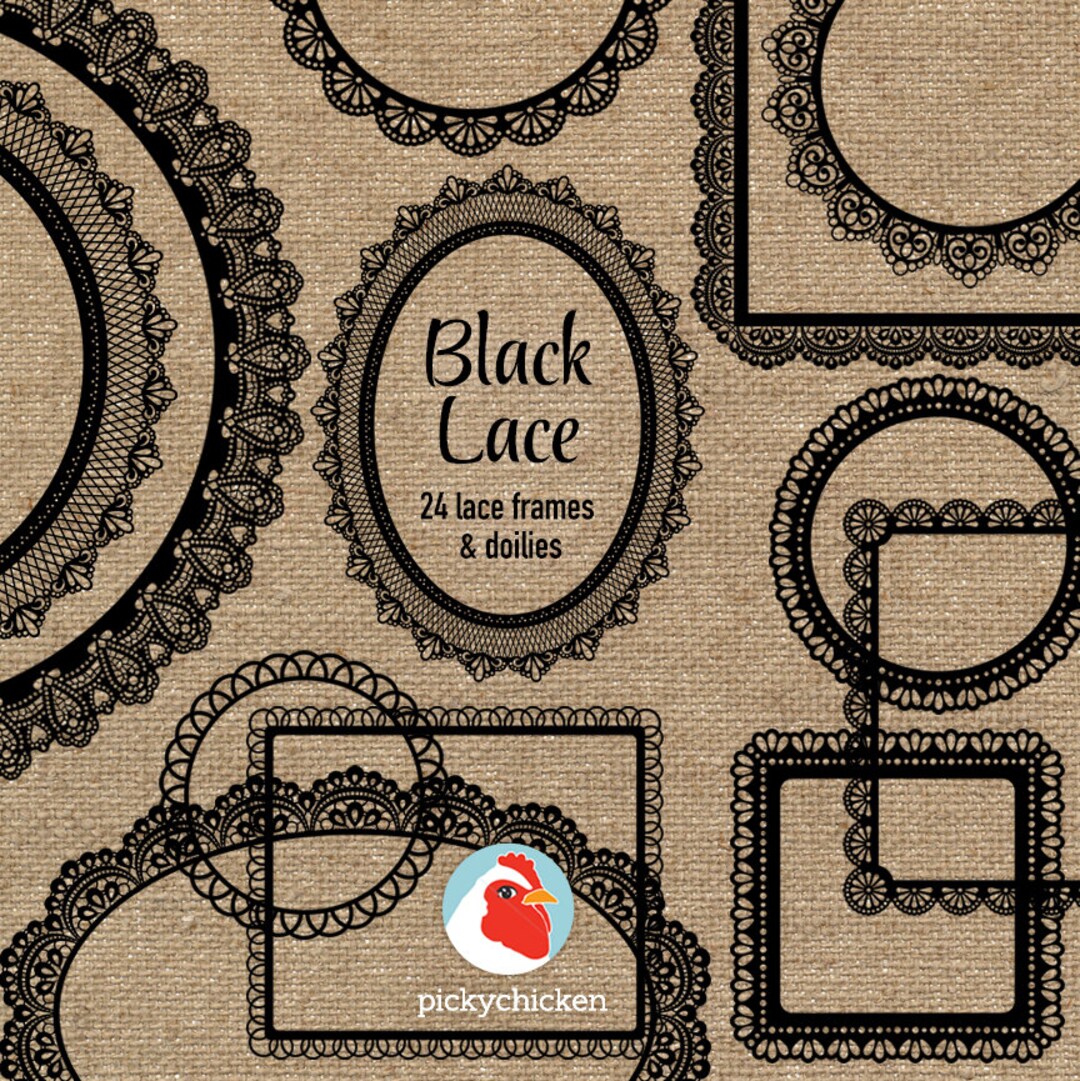 Black Lace Clip Art - 24 Lace Frames & Doilies - Digital Labels ...