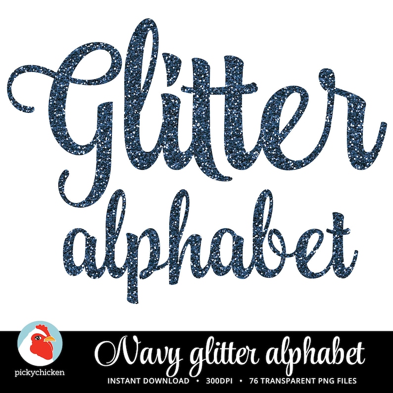 Navy Blue Glitter Alphabet - Indigo Sparkle Script Handwriting ...