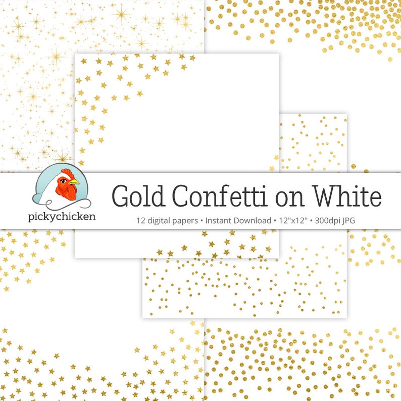 Gold Confetti on White Digital Paper Faux Gold Foil Wedding - Etsy