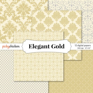 Gold Damask Digital Paper - Silver, Cream, Gray, Wedding Invitations ...