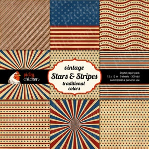 Stars & Stripes - Digital Background Paper Vintage July 4th Patriotic ...