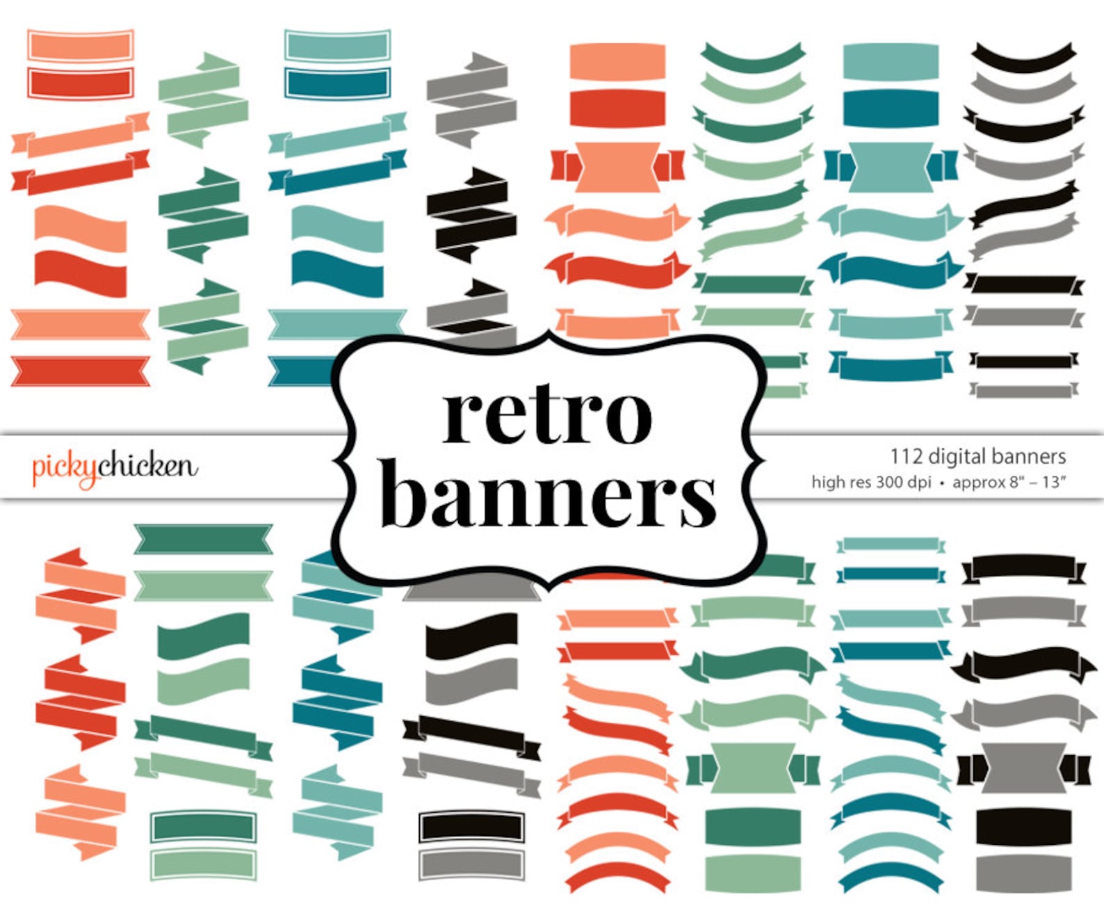 Retro Digital Banners 112 Retro Colors Digital Banners Tags - Etsy