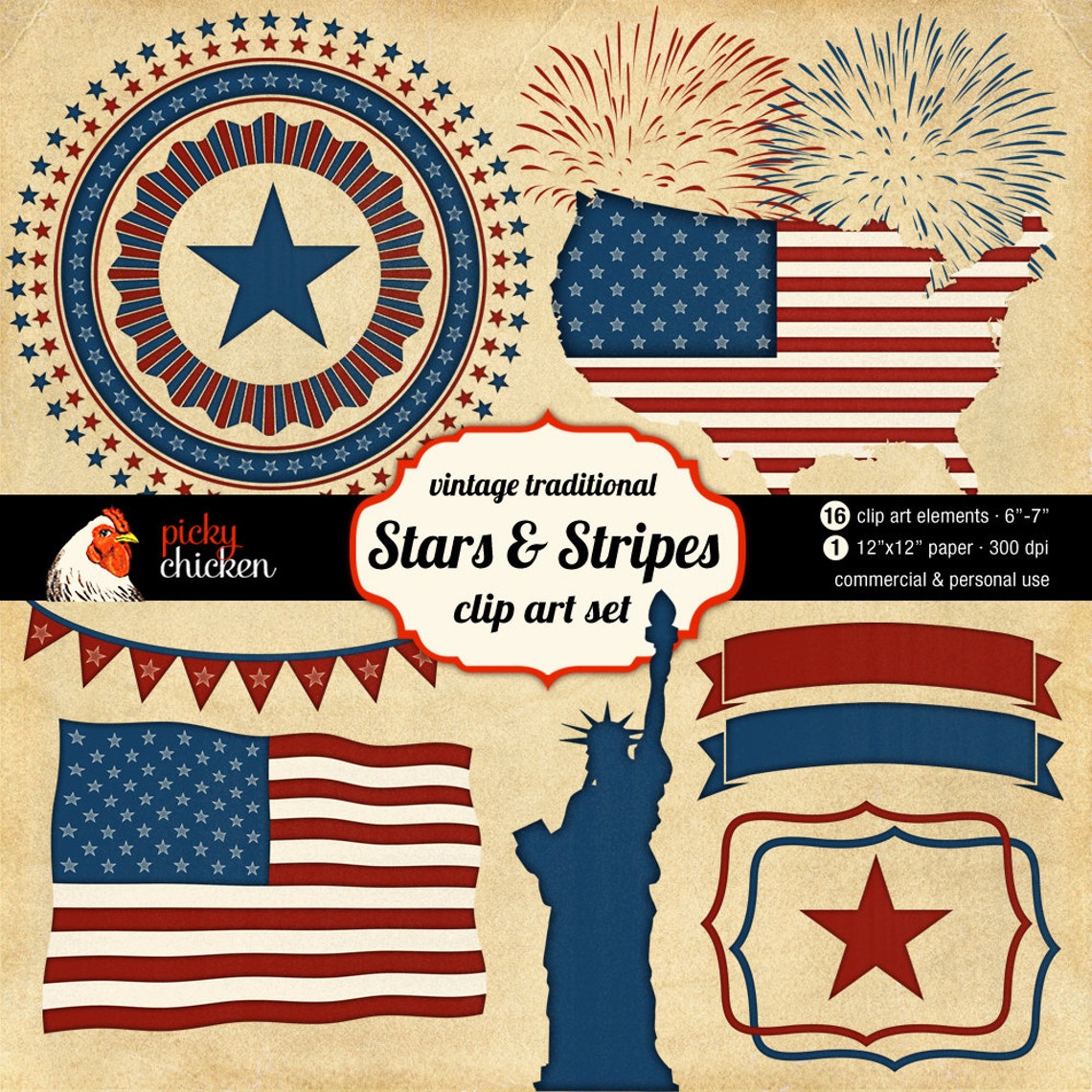 Stars & Stripes Clip Art Set July 4th Patriotic Independence - Etsy