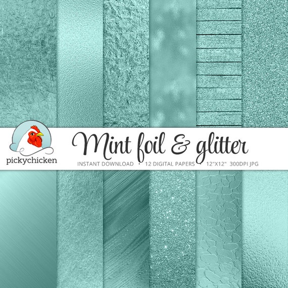Mint Digital Paper Mint Foil Mint Glitter Paper Mint | Etsy