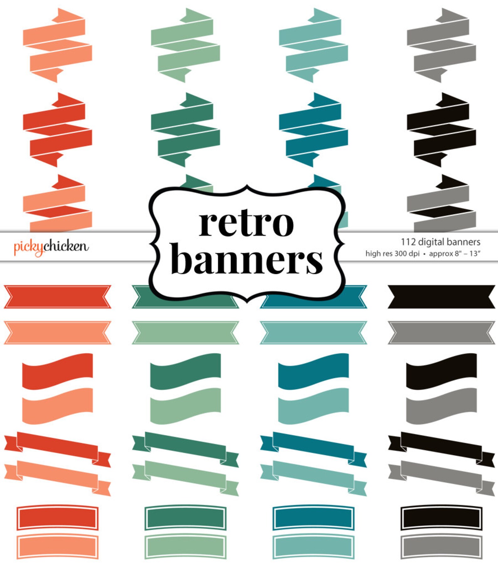 Retro Digital Banners 112 Retro Colors Digital Banners Tags - Etsy