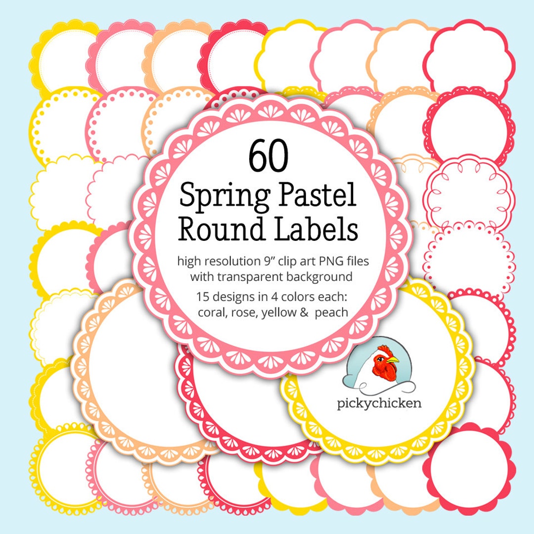 Round Circle Labels Clip Art - 60 Spring Colors in Coral, Peach, Rose ...