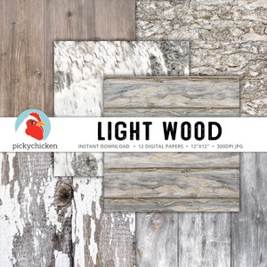 Wood Digital Paper, Light Wood, Birch Bark, Whitewashed, Painted Wood ...