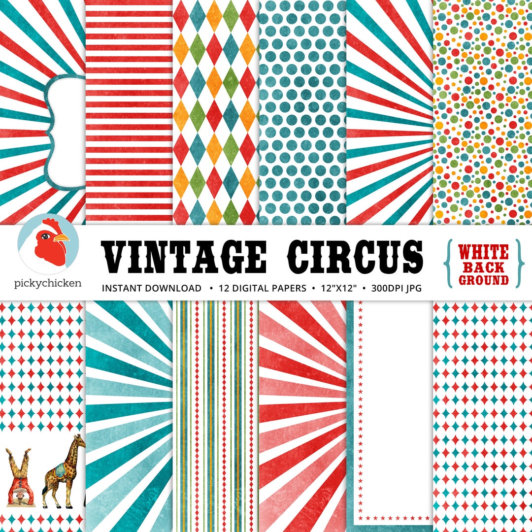 Circus Digital Paper White Background - Vintage Party, Carnival ...
