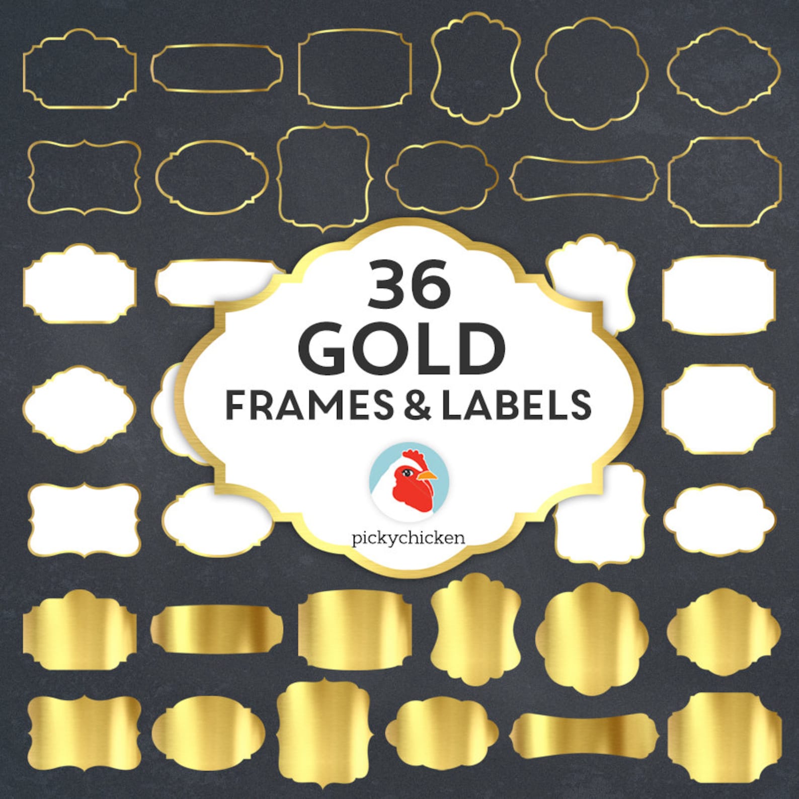 Gold Digital Frames - Faux Gold Foil Frames, Gold Digital Labels, Gold ...