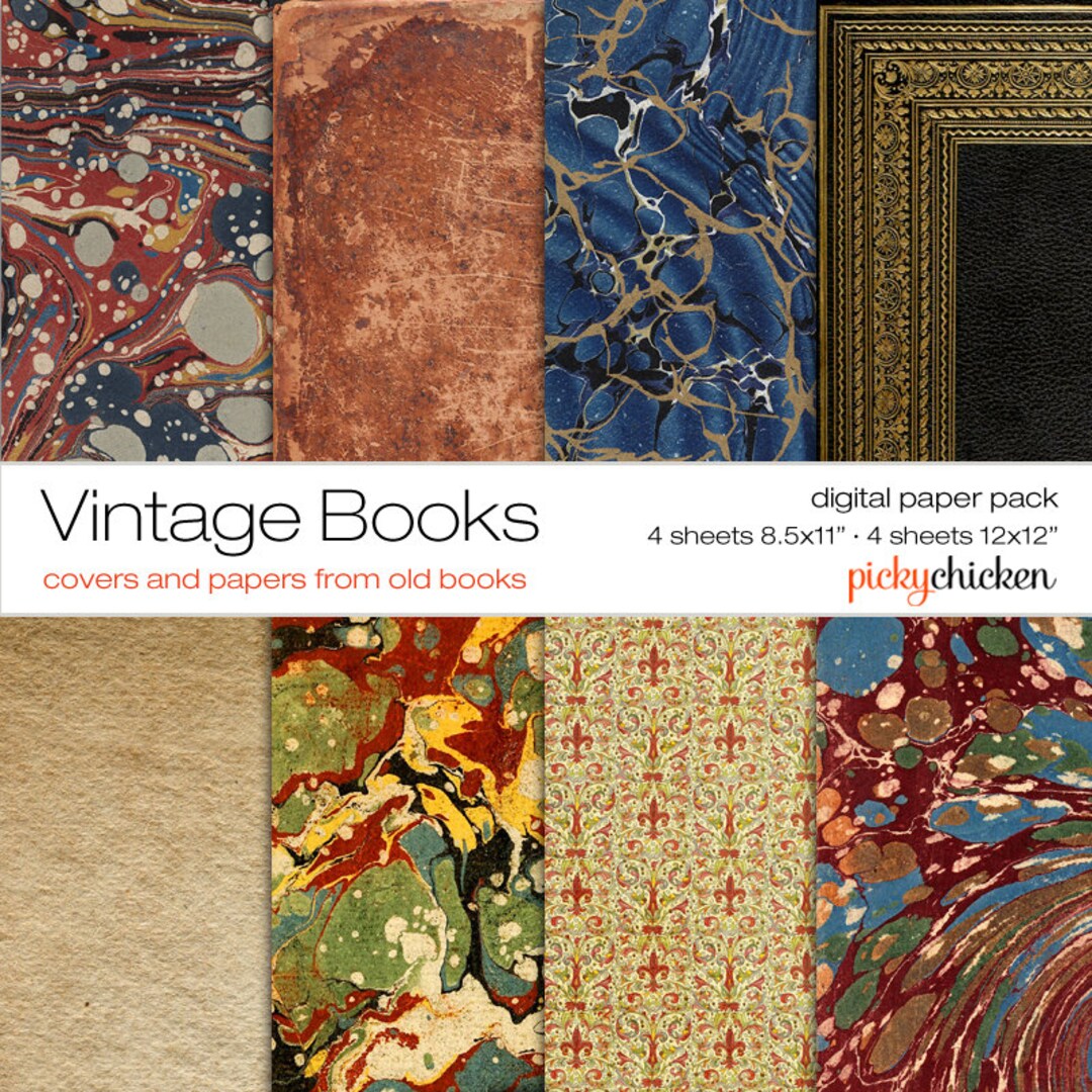 Vintage Books Digital Paper - Marbled Paper, Literary Theme, Leather ...